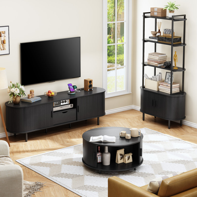 Latitude Run® Tv Stand With Storage And Shelves Designed To Fit 55’’ - 80’’ Tvs. Wood ...